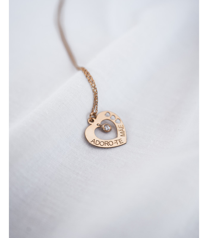 Colar de Prata Dourada C/ Zircónica - "Adoro-te Mãe" - Bless Jewellery